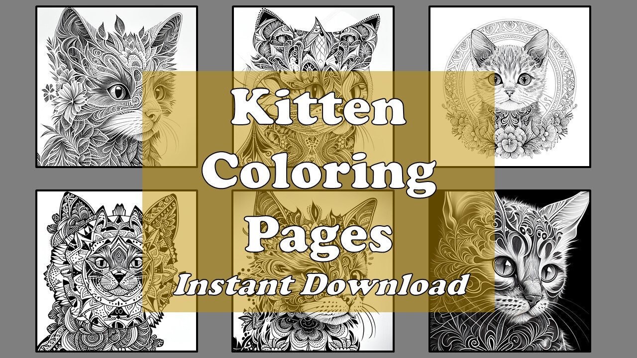 6 Pack Stress Relief Coloring Pages, Kitten Digital Print, Detailed ...