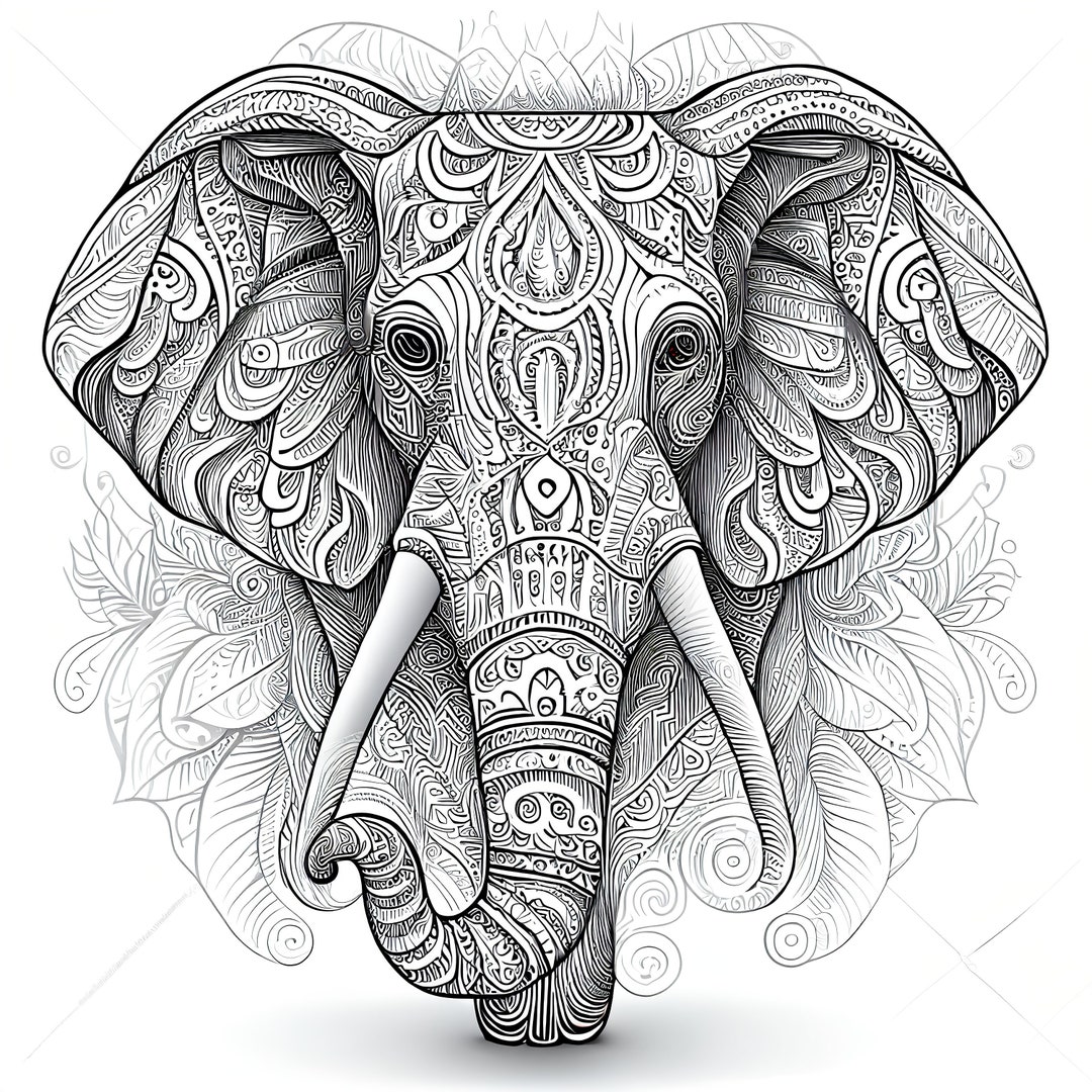 12 Pack Stress Relief Coloring Page, Elephant Digital Print, Filigree ...