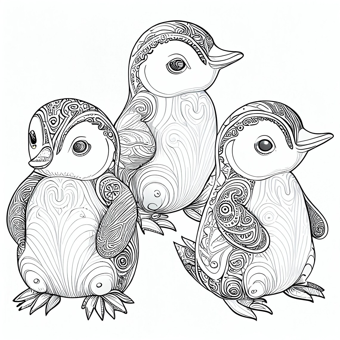 12 Pack Stress Relief Coloring Pages, Penguin Digital Print, Filigree ...