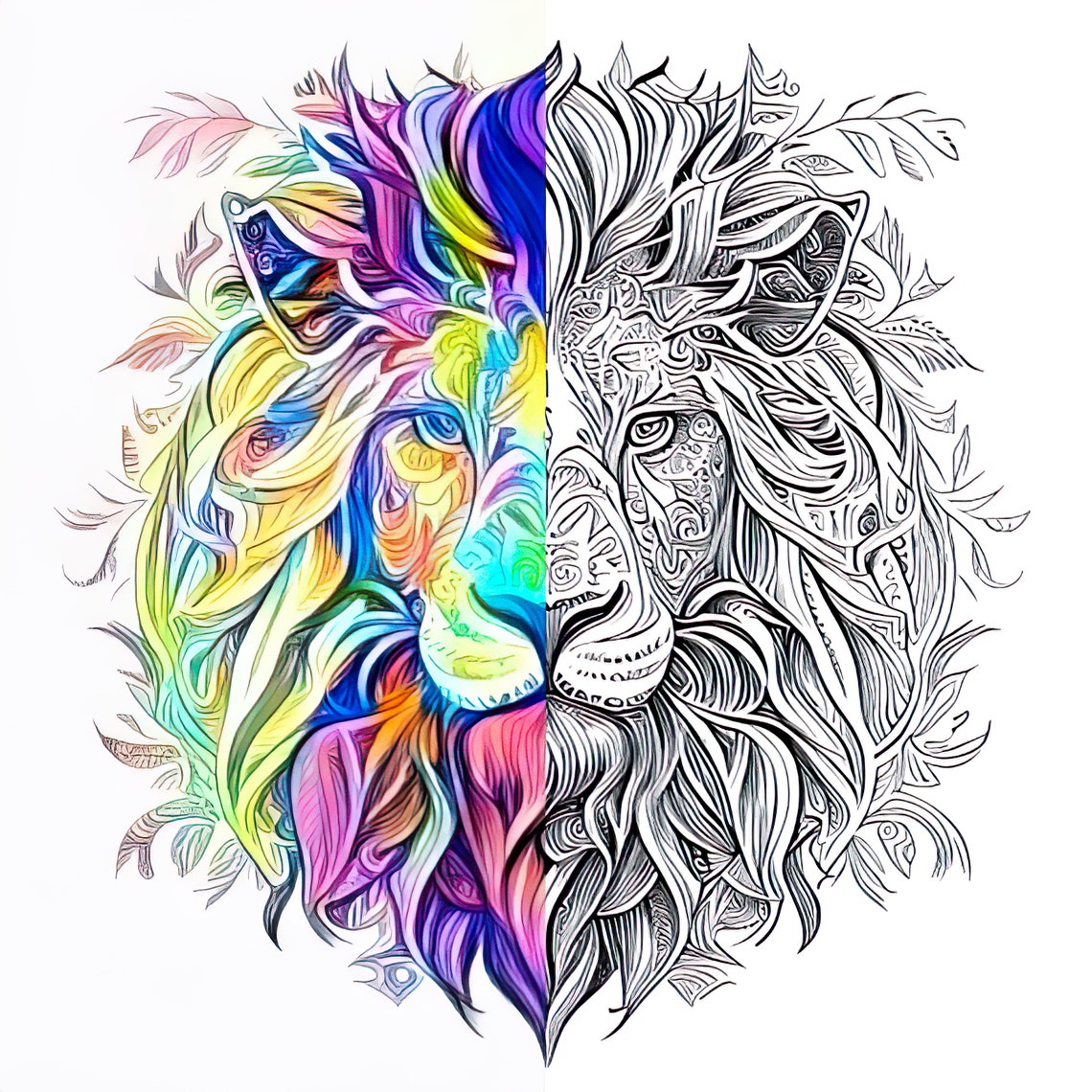 12 Pack Stress Relief Coloring Page, Lion Head Digital Print, Filigree ...