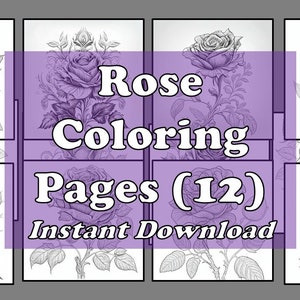 12 Pack Stress Relief Coloring Page, Roses Digital Print, Filigree ...