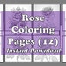 12 Pack Stress Relief Coloring Page, Roses Digital Print, Filigree ...
