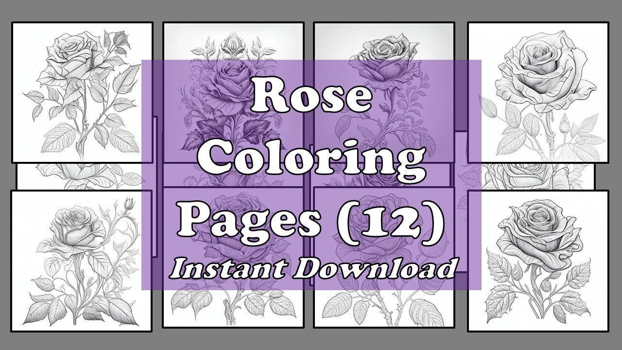 12 Pack Stress Relief Coloring Page, Roses Digital Print, Filigree ...