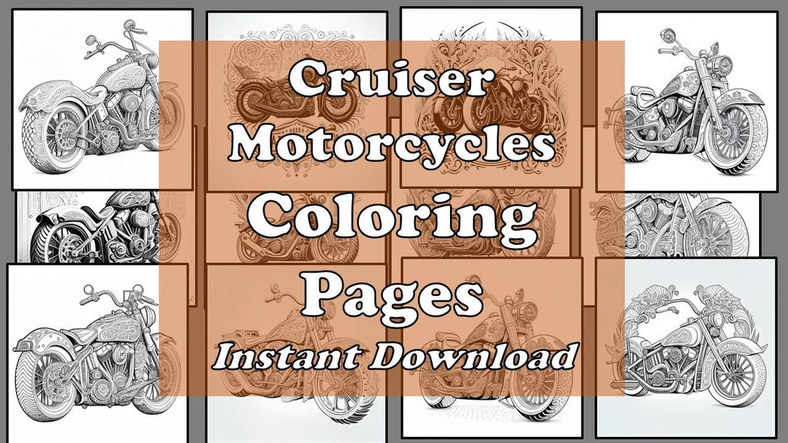 12 Pack Stress Relief Coloring Pages, Motorcycle Digital Print ...