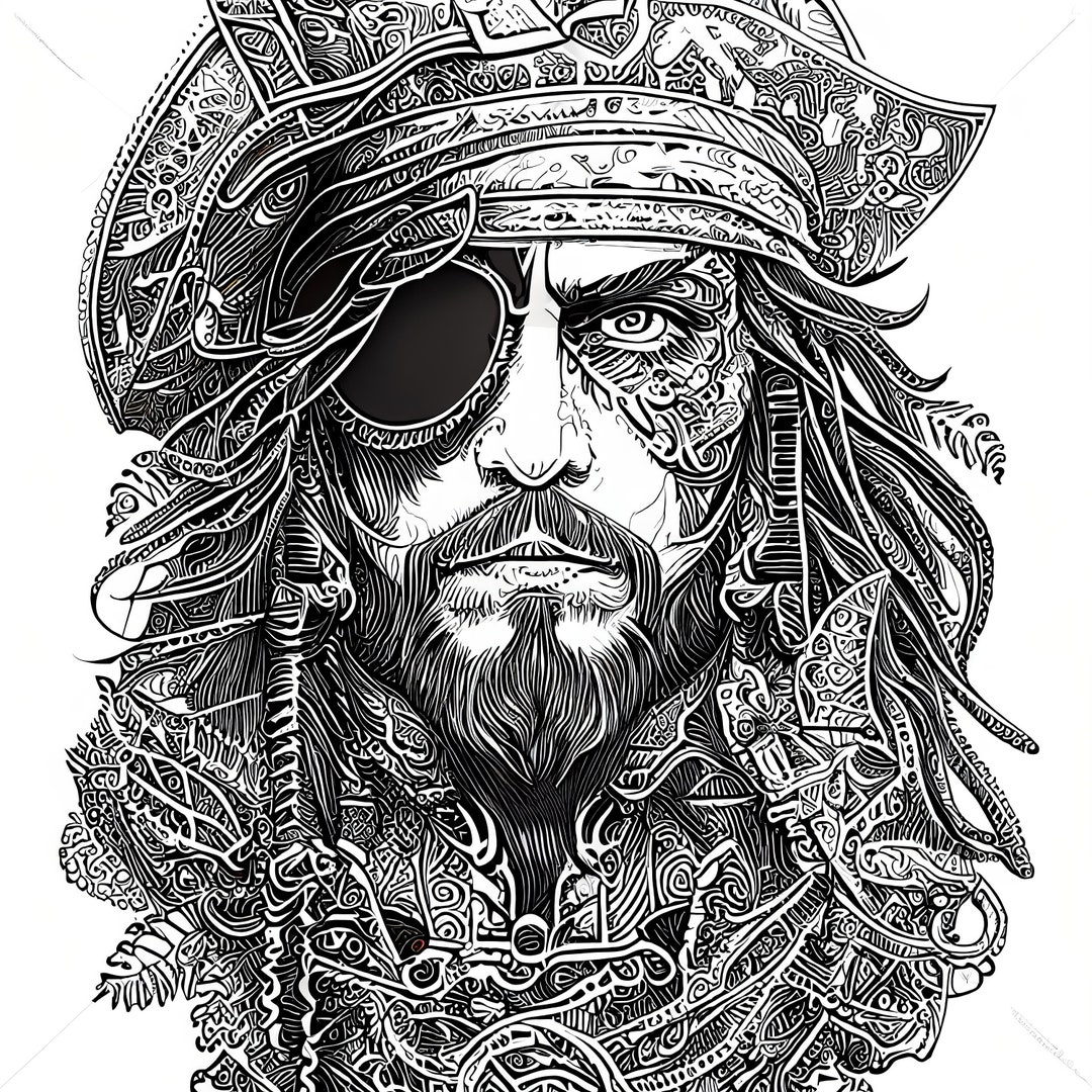 12 Pack Stress Relief Coloring Page, Pirate Digital Print, Filigree ...