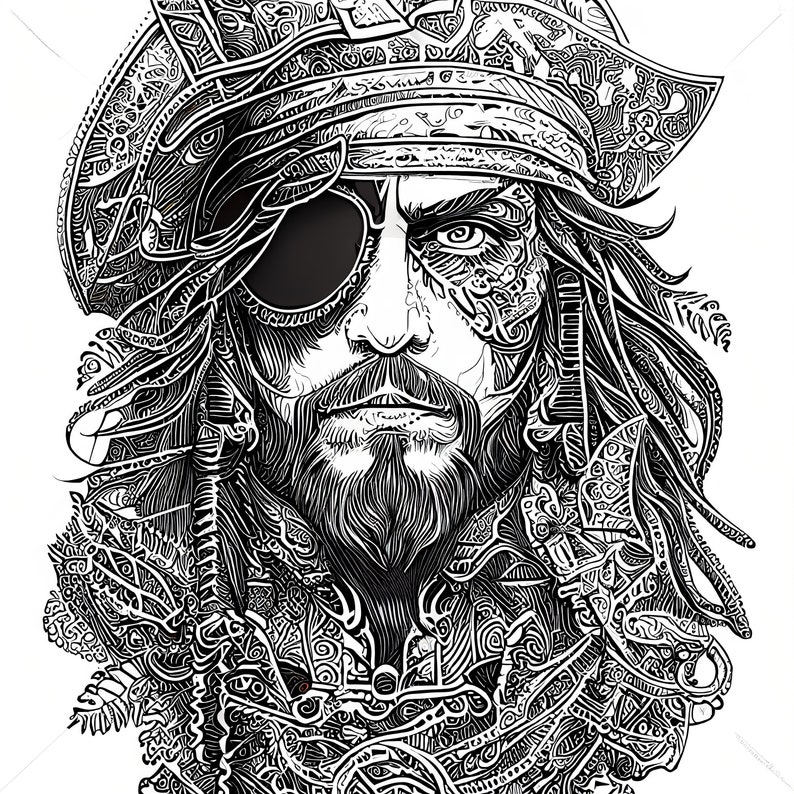 12 Pack Stress Relief Coloring Page, Pirate Digital Print, Filigree ...