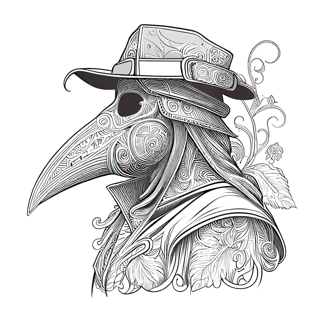12 Pack Stress Relief Coloring Page, Plague Doctor Digital Print ...