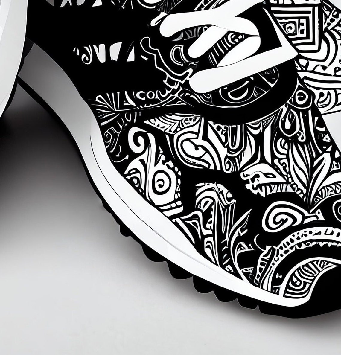 9 Pack Mandala Sneaker Coloring Page, Hyper Detailed Black and White ...