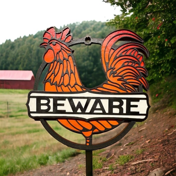 Beware of Rooster Sign - Etsy
