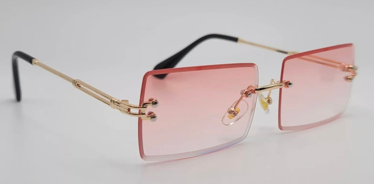 Trendy Vintage Rectangle Rimless Sunglasses- Frameless Square ...