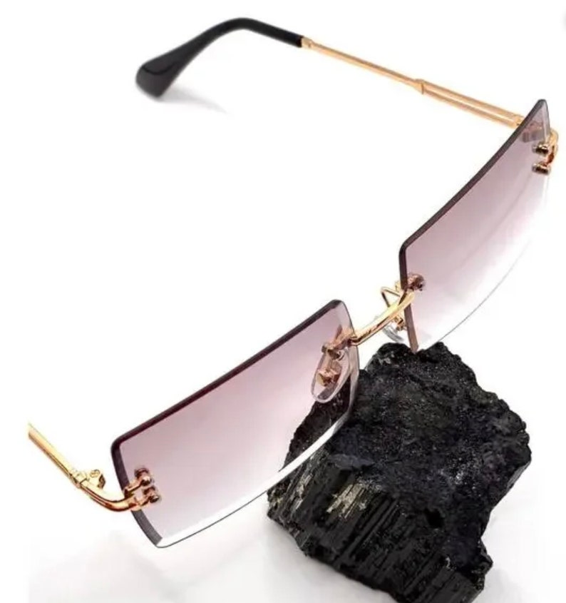Trendy Vintage Rectangle Rimless Sunglasses- Frameless Square ...
