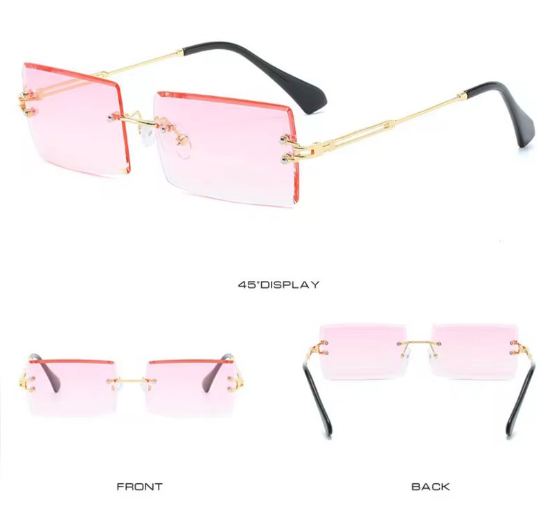 Trendy Vintage Rectangle Rimless Sunglasses- Frameless Square ...