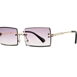 Trendy Vintage Rectangle Rimless Sunglasses- Frameless Square ...