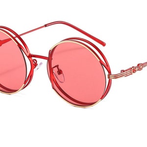 Red Vintage Retro Steampunk Round Wire Rimless Sunglasses - Etsy