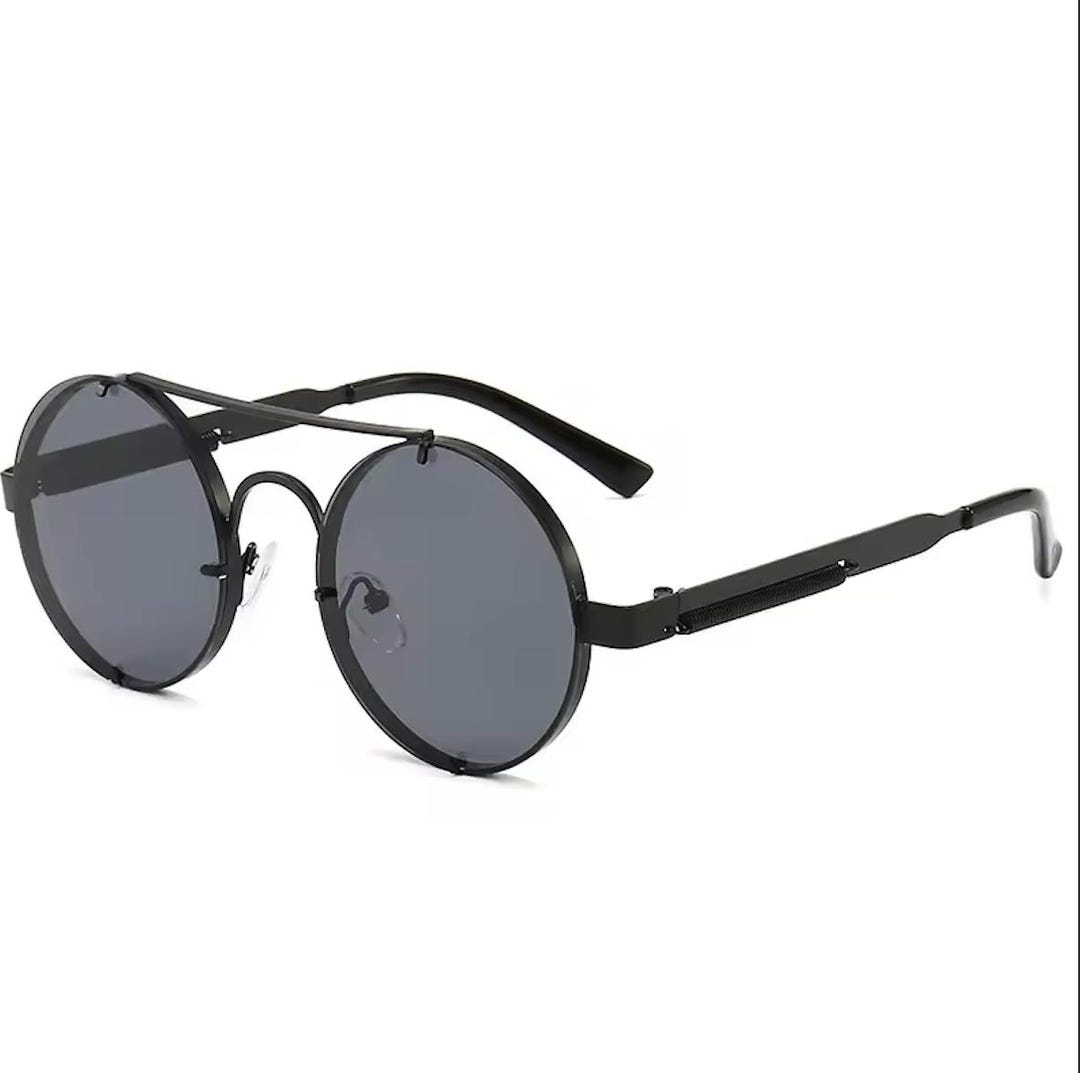 Round Vintage Steampunk Retro Black Wire Rimless Unisex Oval Sunglasses ...