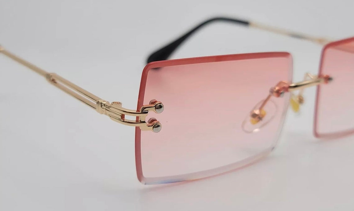 Trendy Vintage Rectangle Rimless Sunglasses Frameless Square Sunglasses ...
