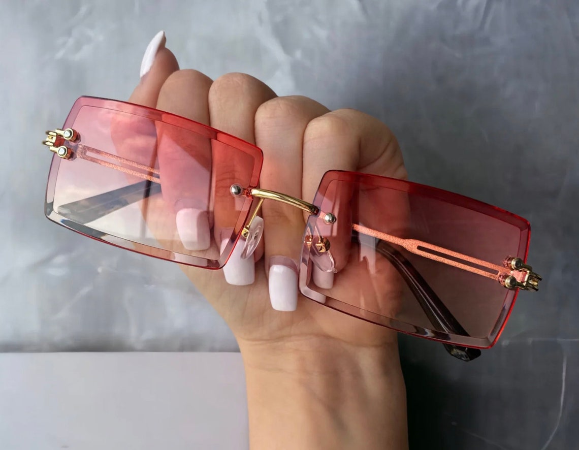 Trendy Vintage Rectangle Rimless Sunglasses Frameless Square Sunglasses ...