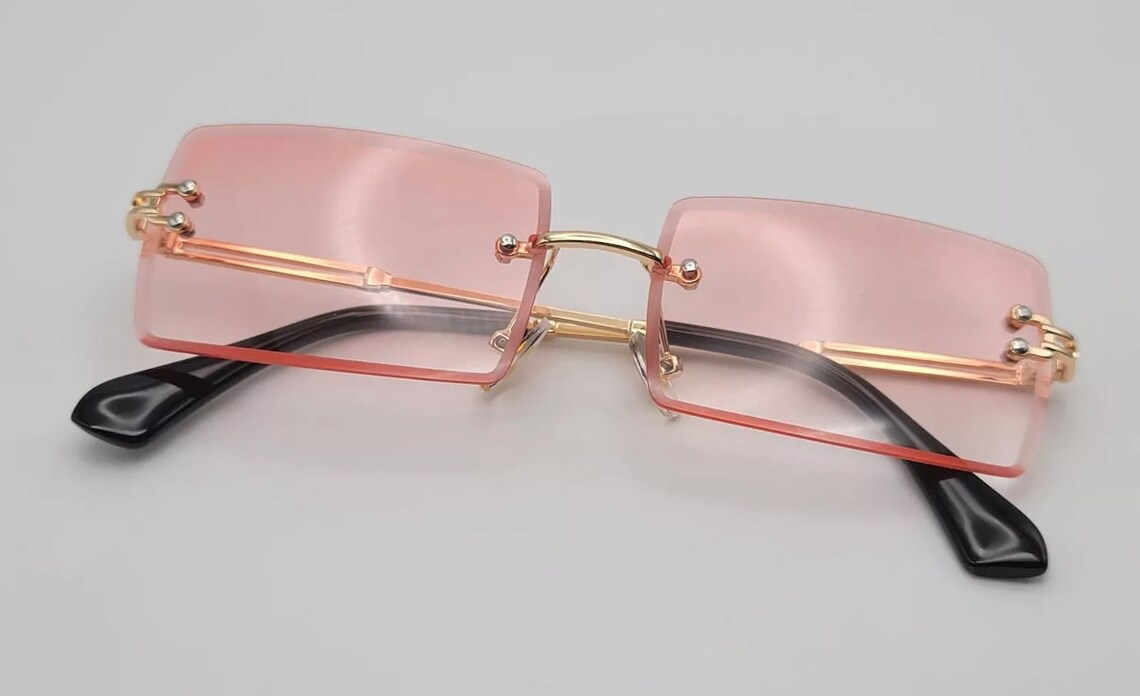 Trendy Vintage Rectangle Rimless Sunglasses Frameless Square Sunglasses ...