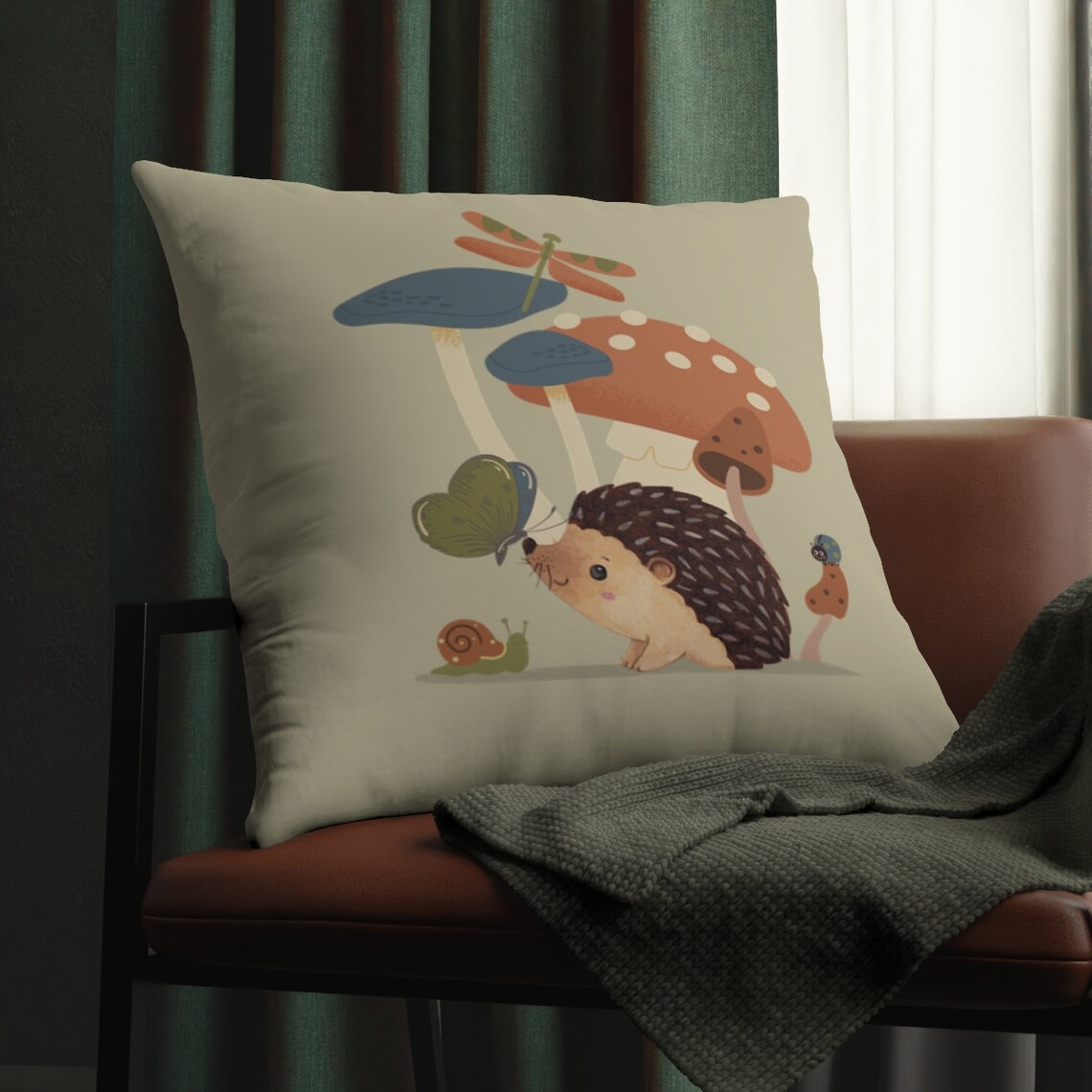 Cottagecore Hedgehog Throw Pillow, Outdoor Pillow, Cottagecore Decor ...