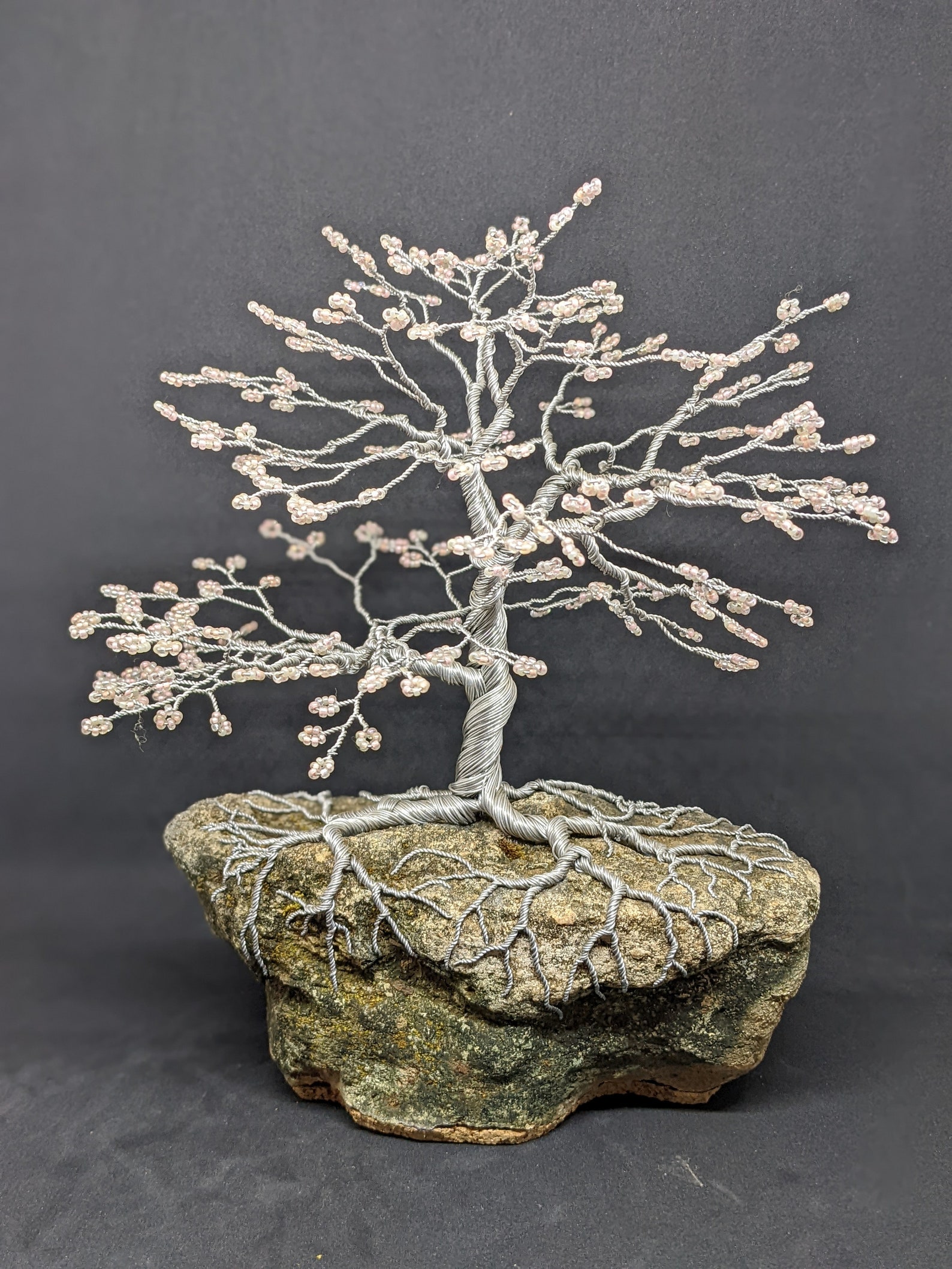 Large Silver Wire Tree With Pink Glass Leaves on Stone - Etsy