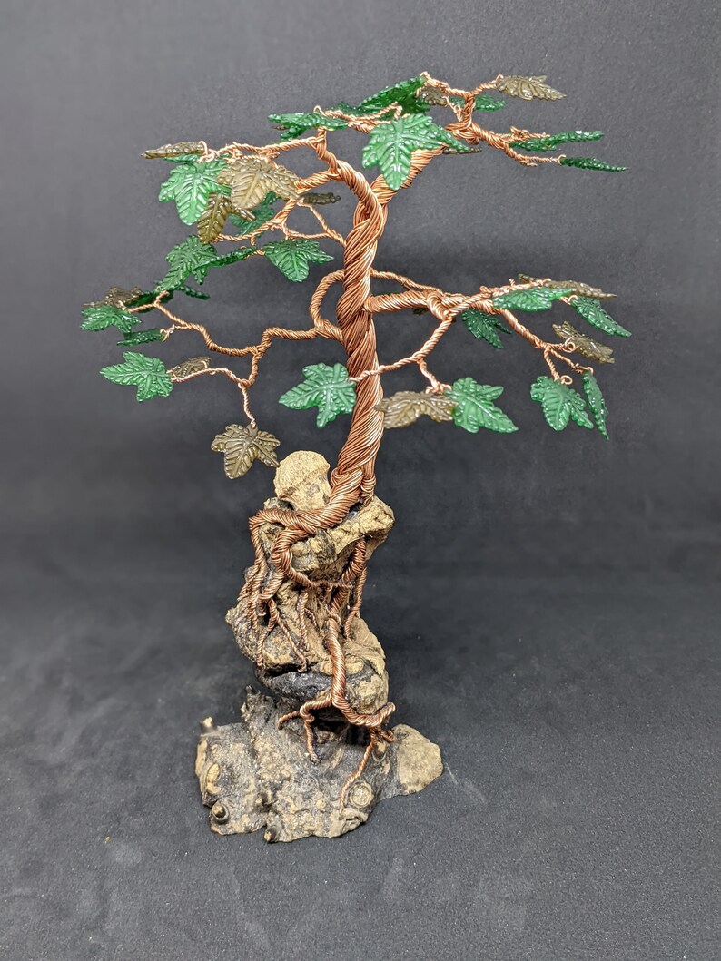 Copper Wire Tree With Green Leaves on Root - Etsy
