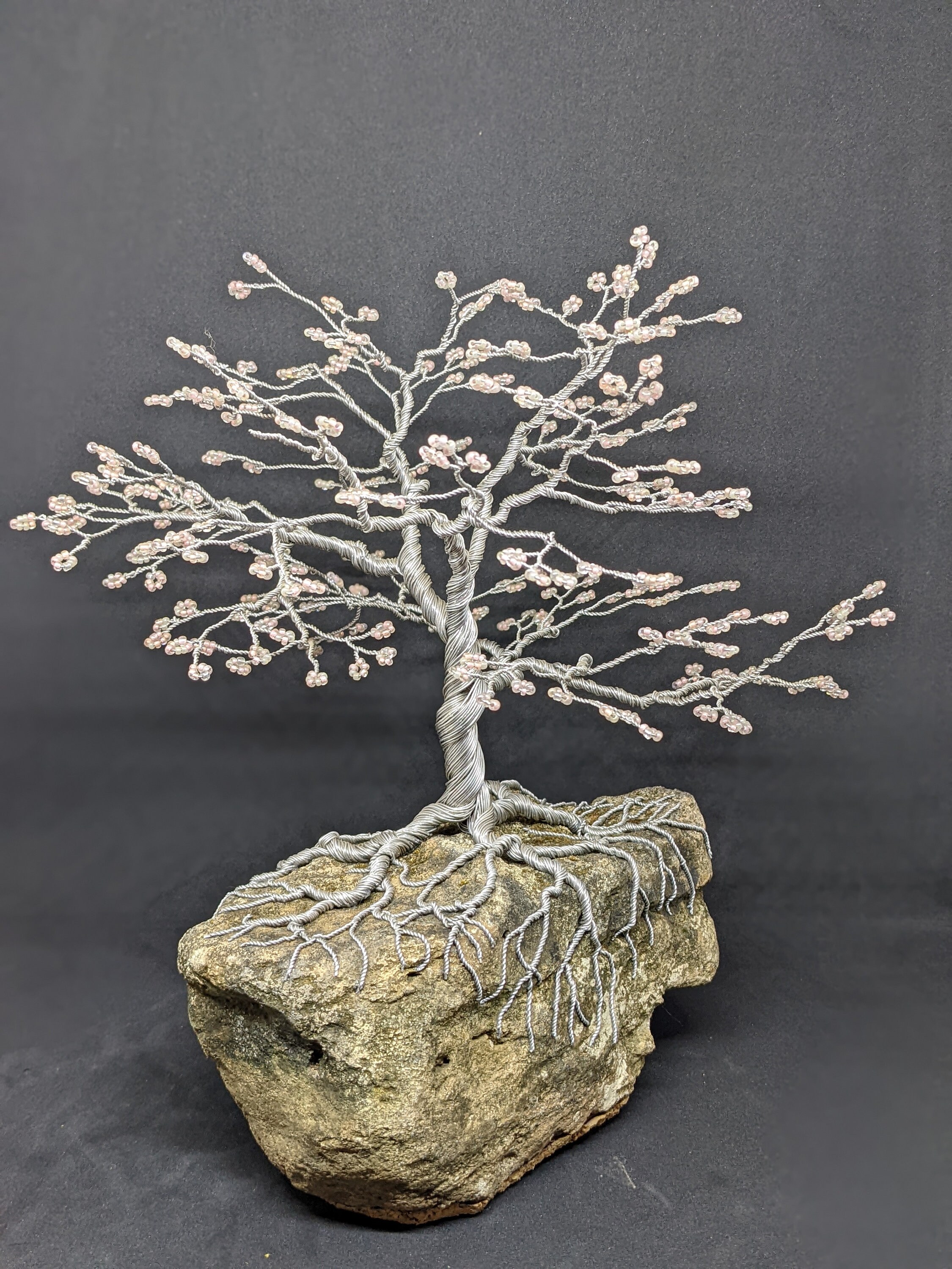 Large Silver Wire Tree With Pink Glass Leaves on Stone - Etsy