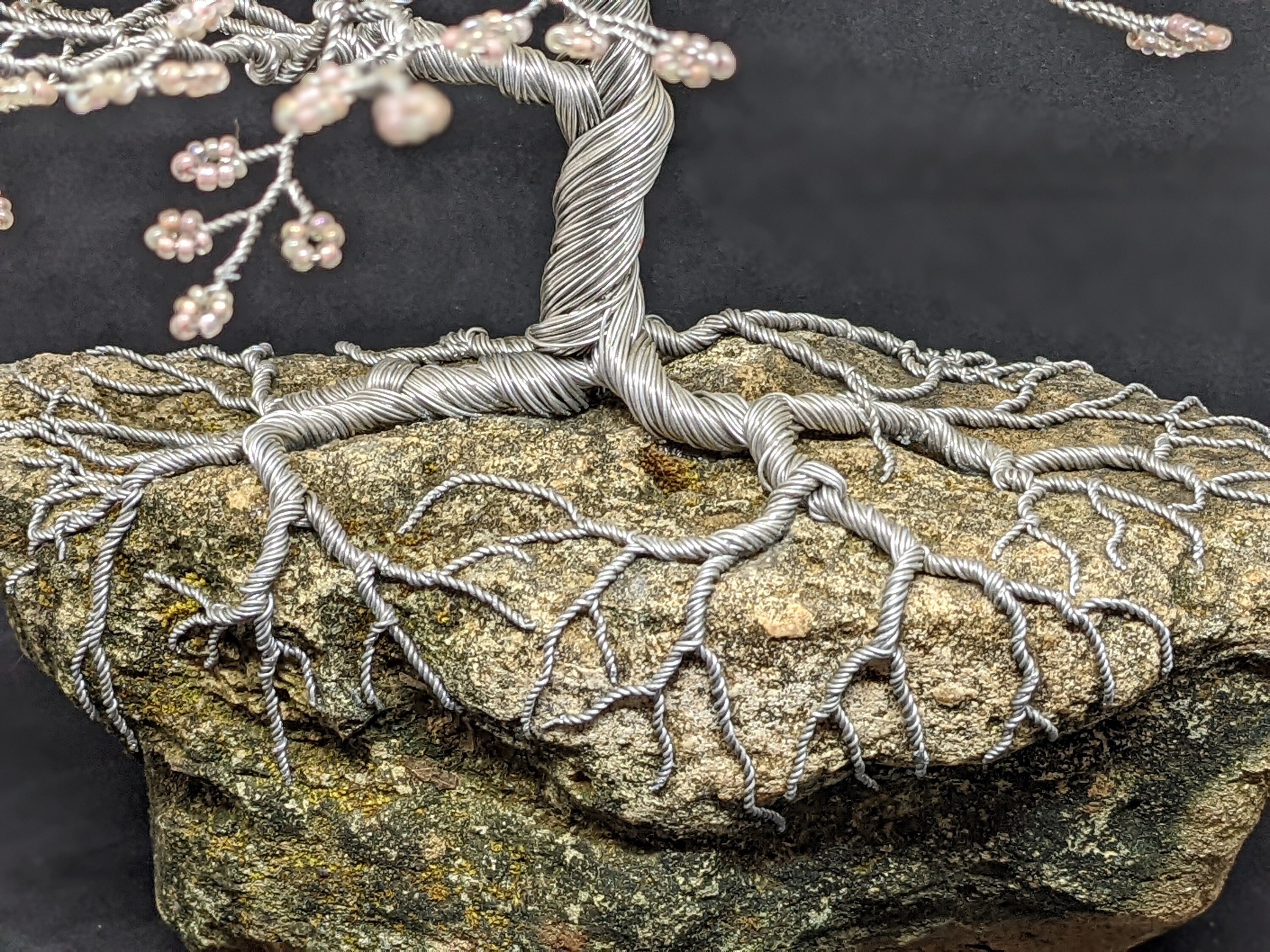 Large Silver Wire Tree With Pink Glass Leaves on Stone - Etsy