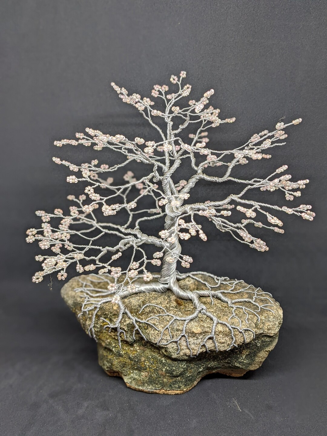 Large Silver Wire Tree With Pink Glass Leaves on Stone - Etsy