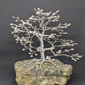 Large Silver Wire Tree With Pink Glass Leaves on Stone - Etsy