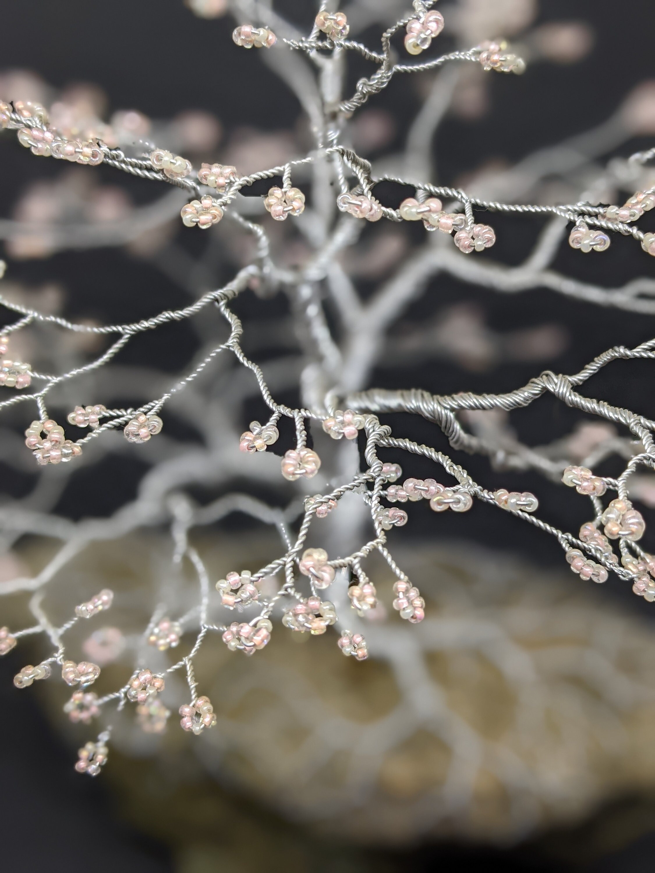 Large Silver Wire Tree With Pink Glass Leaves on Stone - Etsy