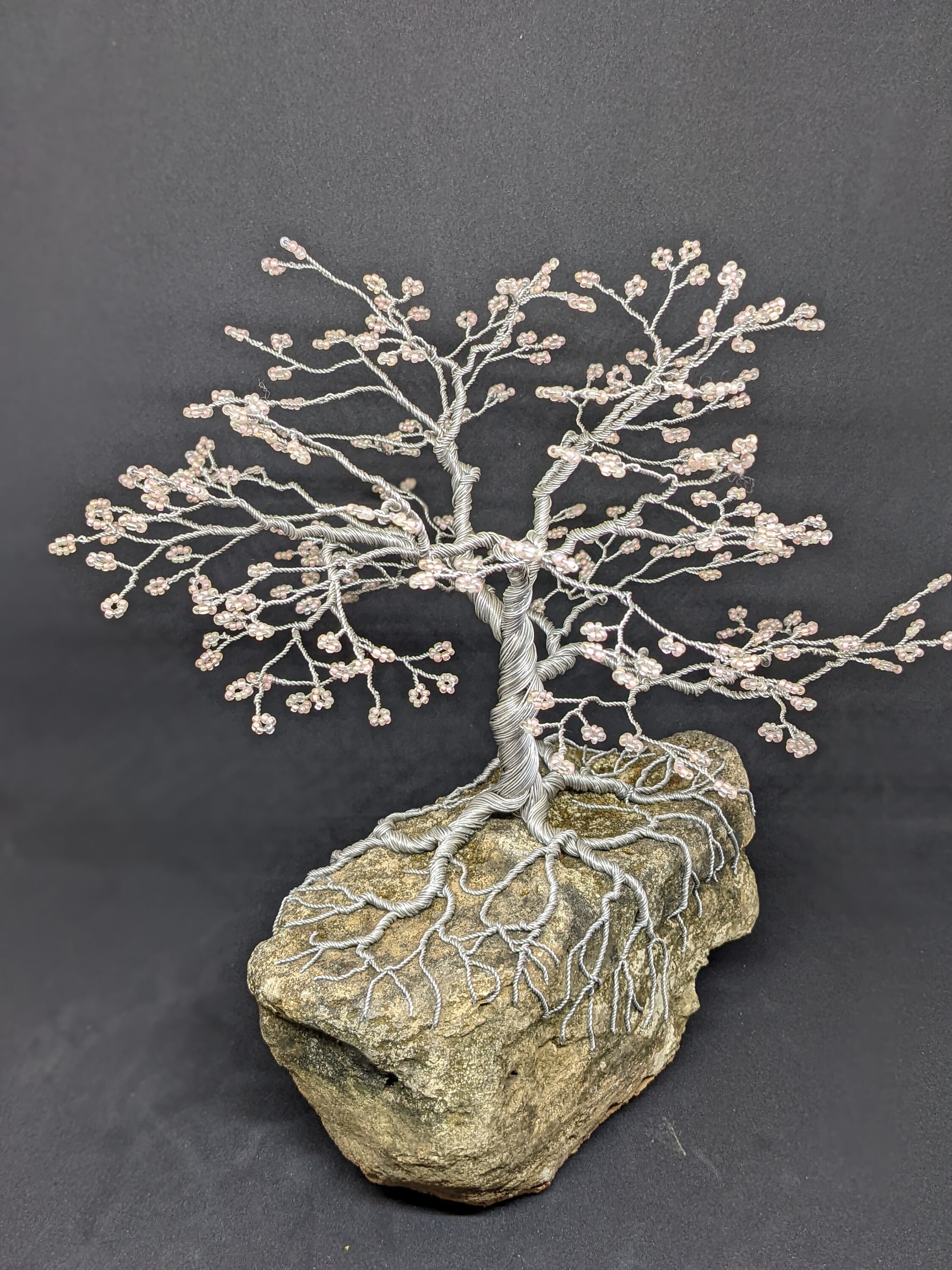 Large Silver Wire Tree With Pink Glass Leaves on Stone - Etsy
