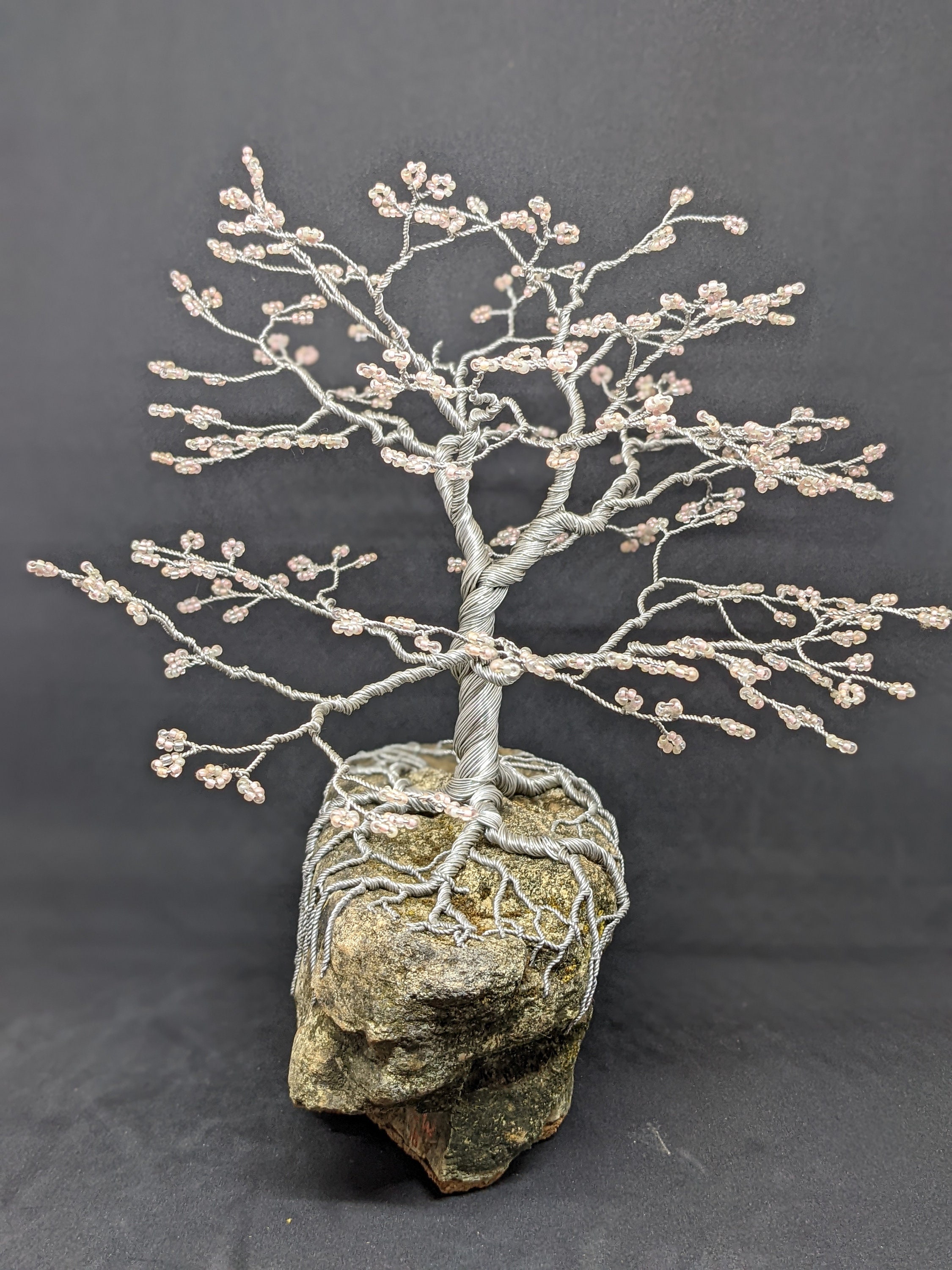 Large Silver Wire Tree With Pink Glass Leaves on Stone - Etsy