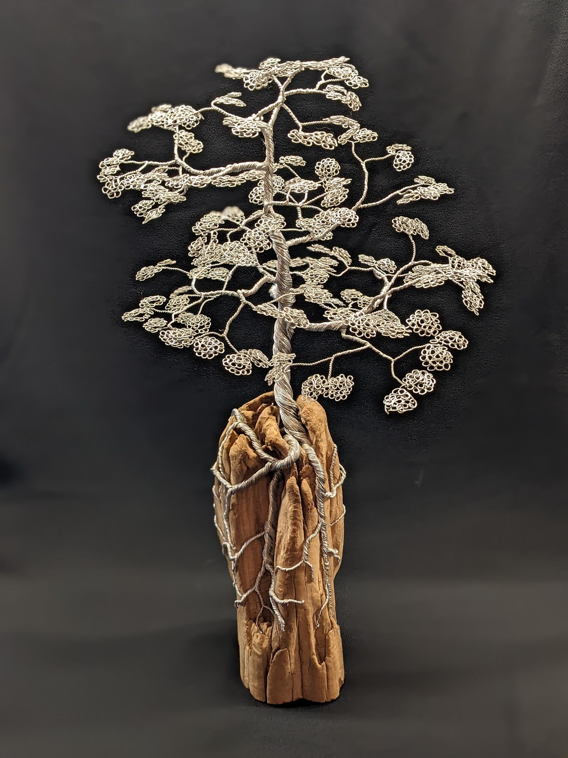 Large Silver Wire Tree on Driftwood Stand - Etsy