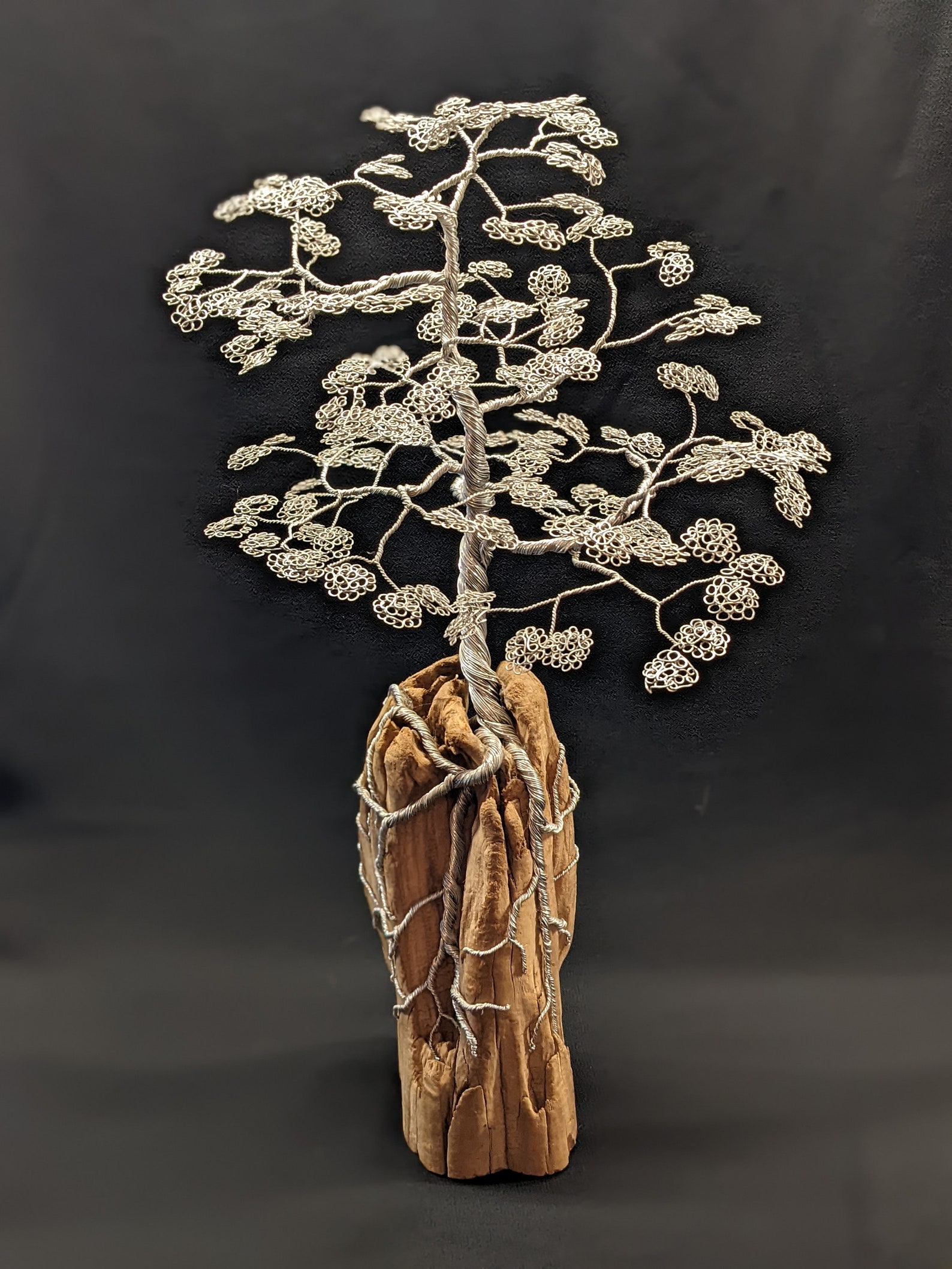 Large Silver Wire Tree on Driftwood Stand - Etsy