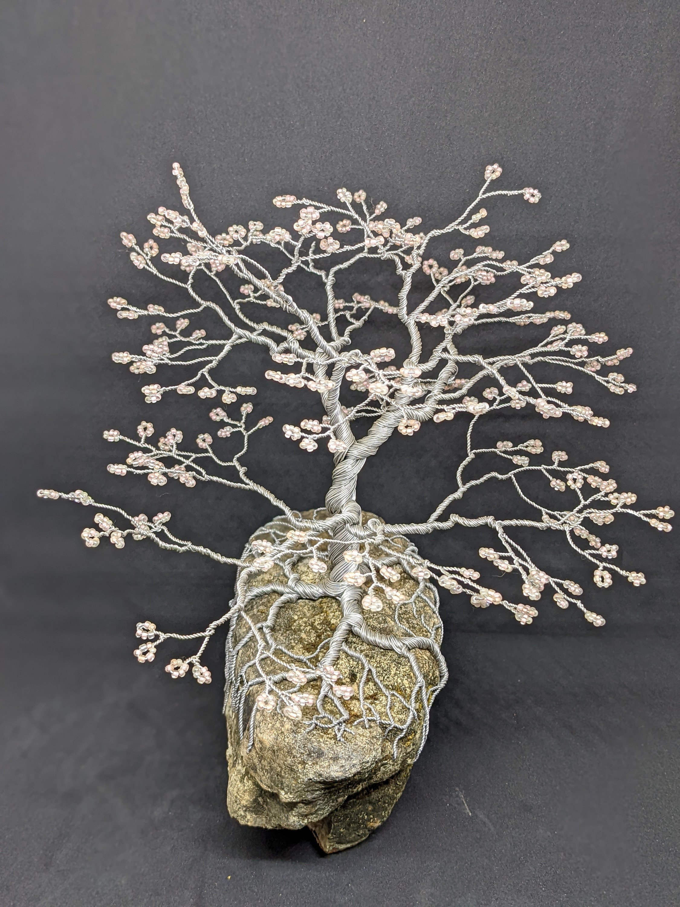Large Silver Wire Tree With Pink Glass Leaves on Stone - Etsy