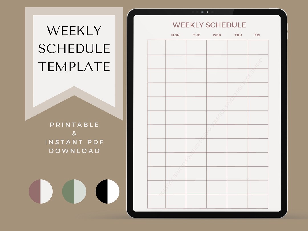 Weekly Schedule Template Digital Download, Printable, Simple, Easy to ...