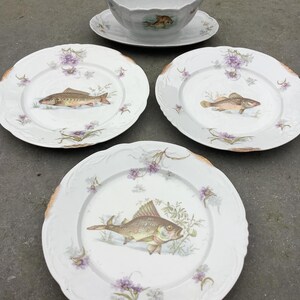 Limoges Fish Tableware Set of 3 Plates and Sauce Boat. - Etsy