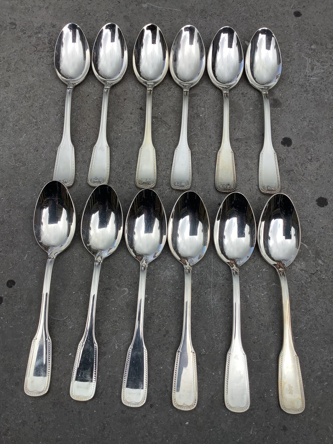Guy Degrenne Set of 12 Large Silver-plated Spoons With Pearl Rim. - Etsy