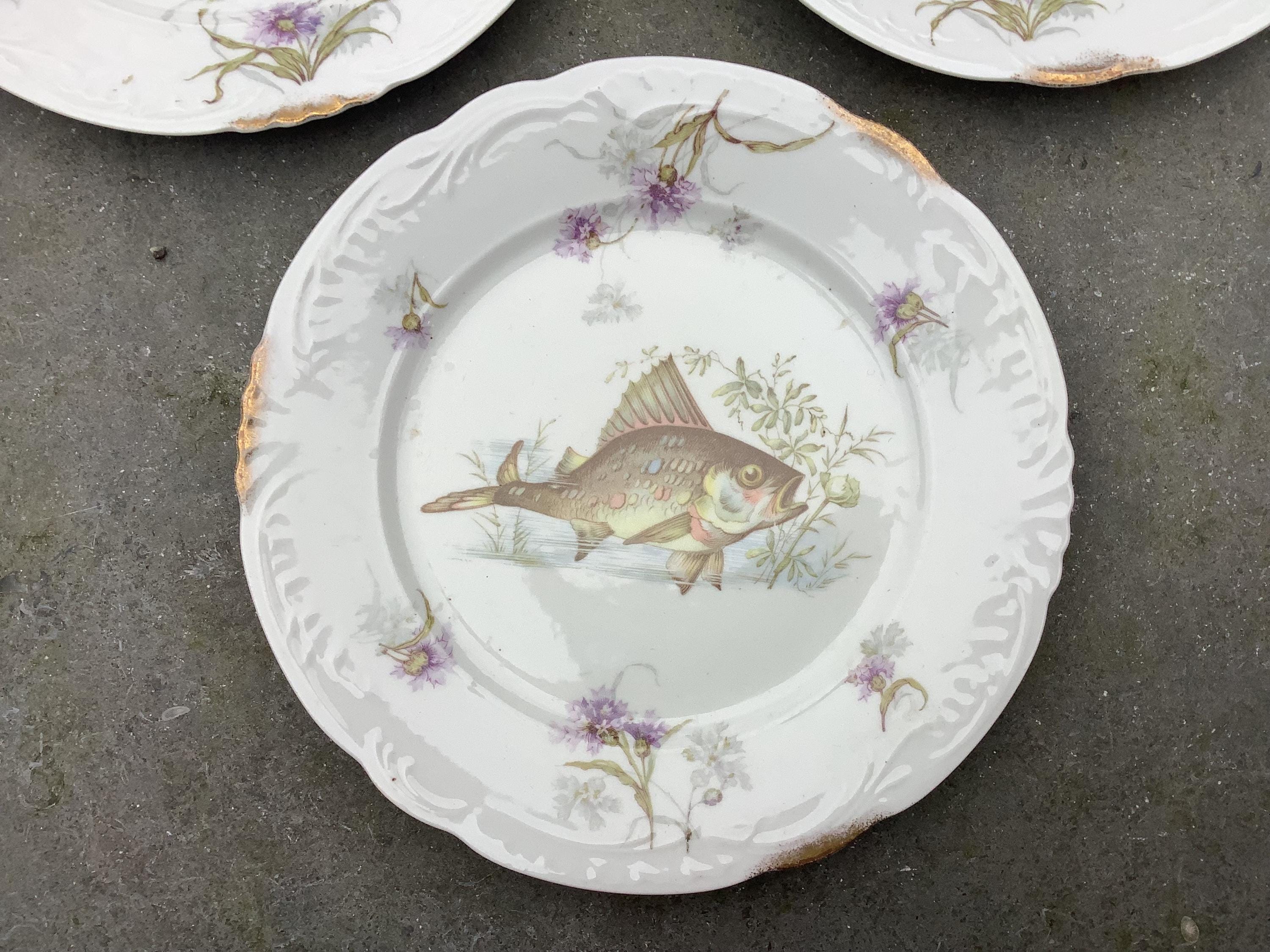 Limoges Fish Tableware Set of 3 Plates and Sauce Boat. - Etsy