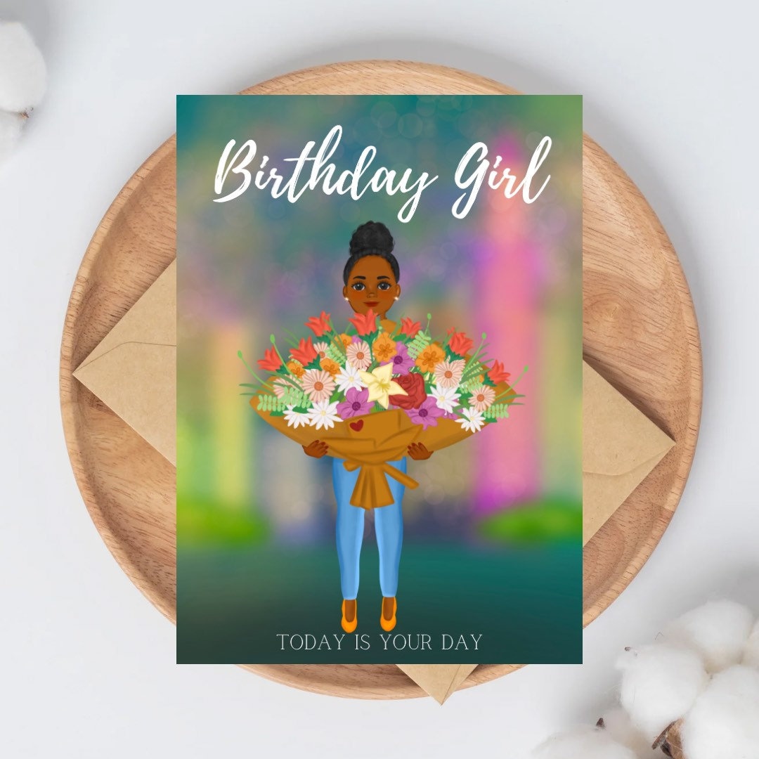 Happy Birthday Wish Card, Birthday Card for Black Women, Black Girl Art ...