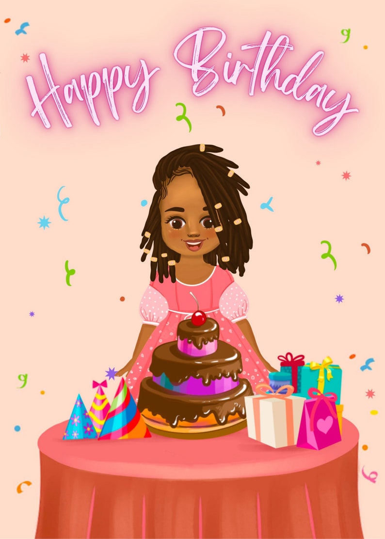 Little Black Girl Happy Birthday Card 5x7, Black Girl Magic Birthday ...