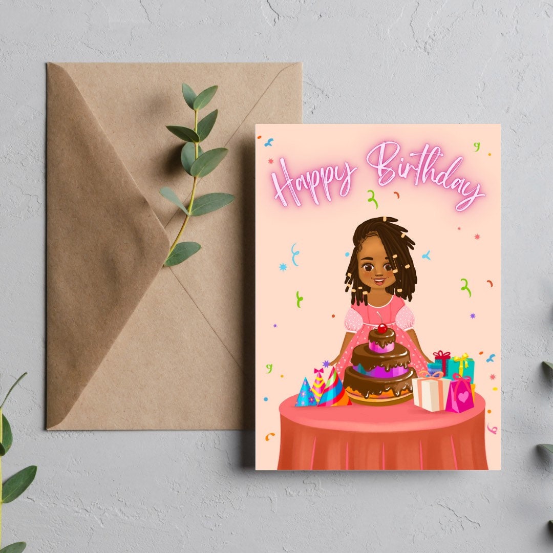 Little Black Girl Happy Birthday Card 5x7, Black Girl Magic Birthday ...