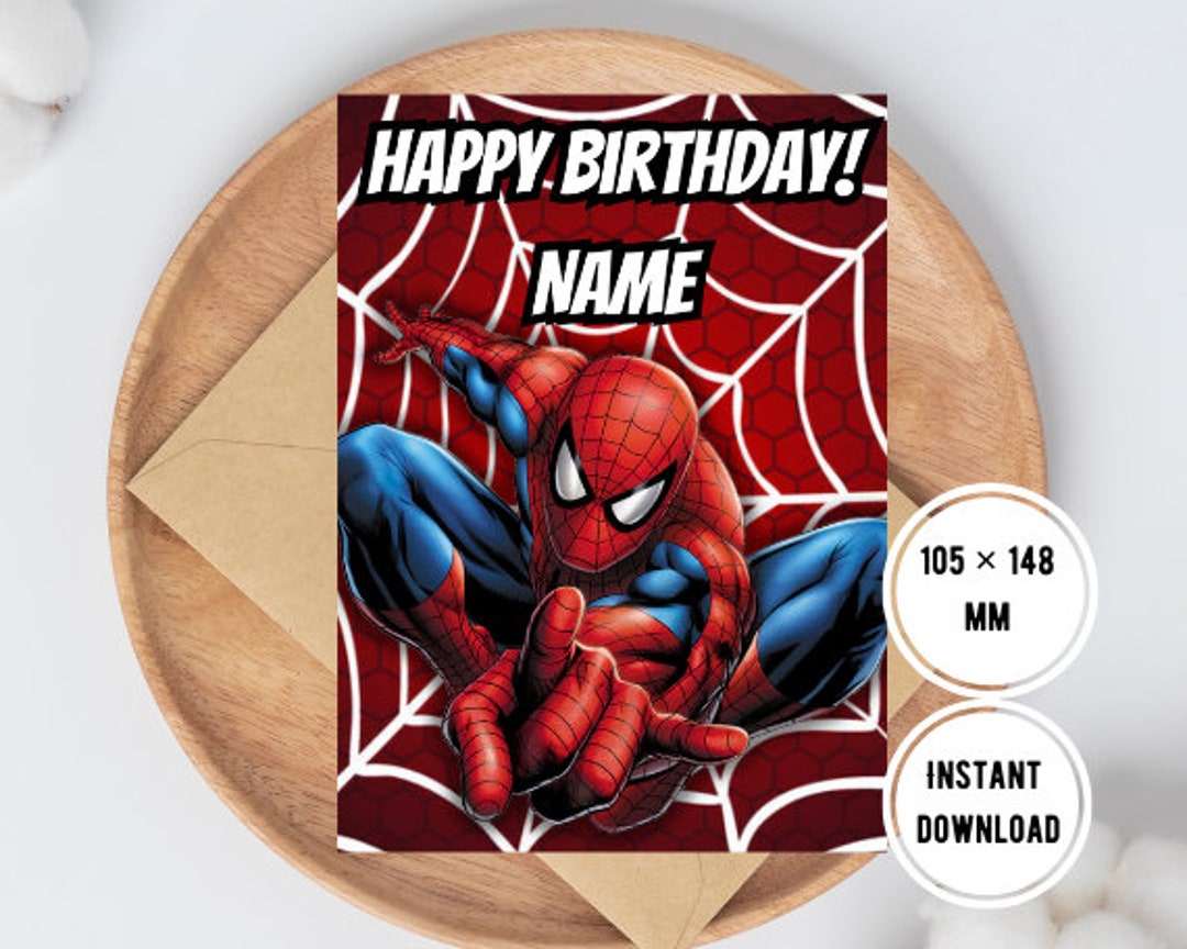 Printable Custom Spiderman Birthday Card A6 Format Instant Download - Etsy