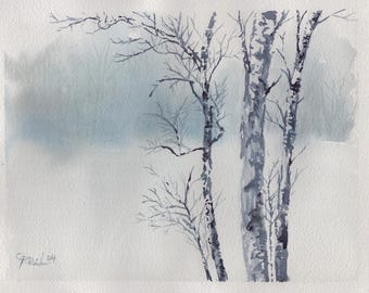 ORIGINAL Watercolor ochre Chickadee by Charles R Reid Handmade Bird Art ...