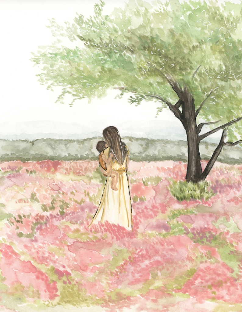 Mother and Child Art Print, Watercolor Painting on Velvet Paper - Etsy