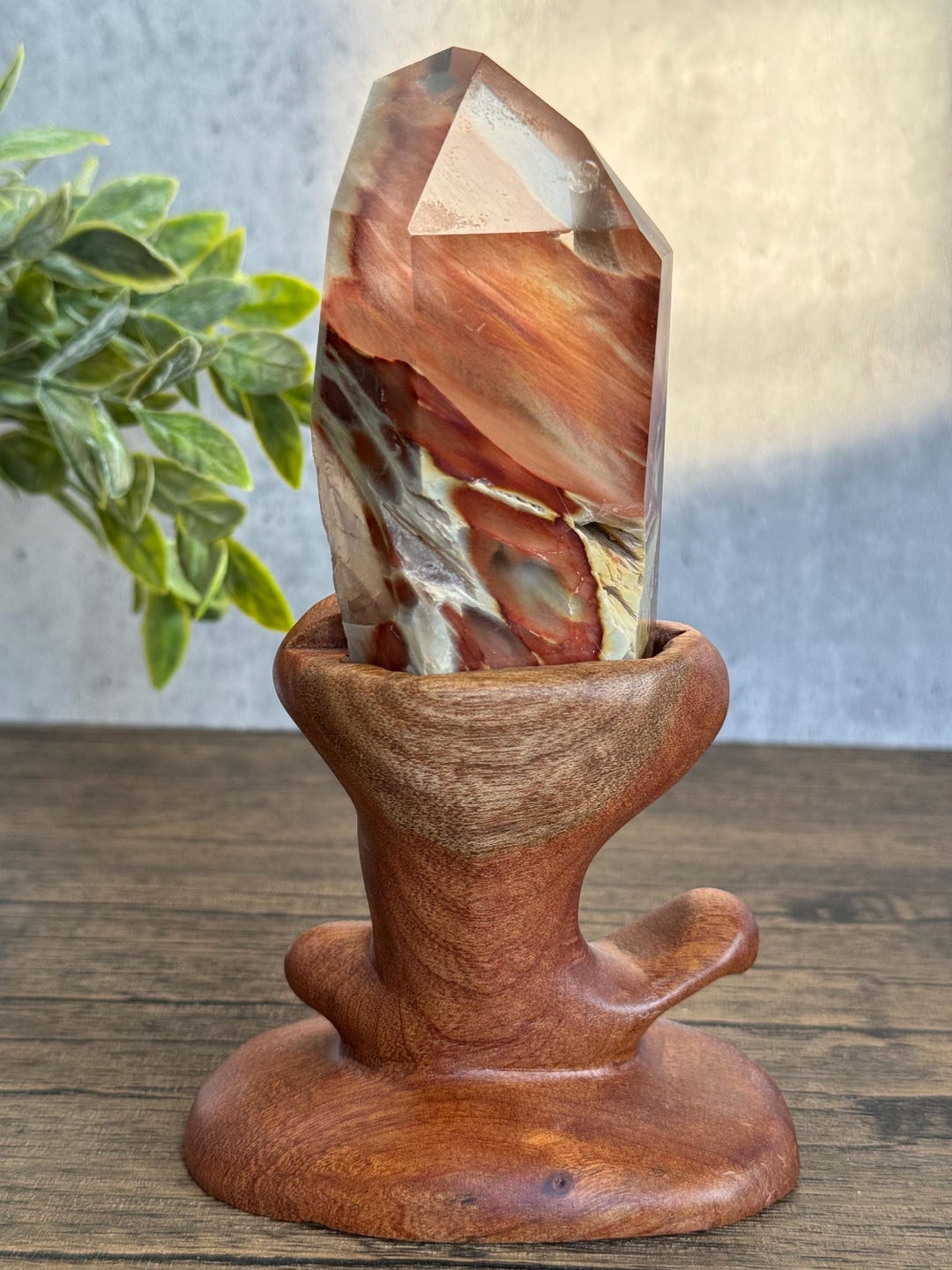 Angel Phantom Quartz Tower – Amphibole Quartz With Wooden Stand - Etsy