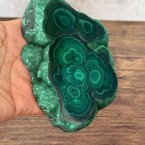 Natural Malachite Slab With Plastic Stand - Vibrant Green Swirls for ...