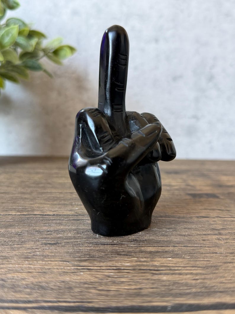 Black Obsidian Middle Finger Carving | Protection Crystal | Bold ...