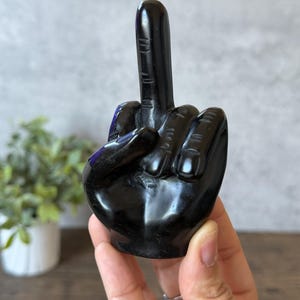 Black Obsidian Middle Finger | Polished Crystal Carving, Statement ...