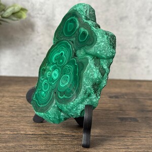 Natural Malachite Slab With Plastic Stand - Vibrant Green Swirls for ...